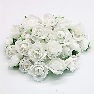Partslety 50pcs Fake Artificial Silk Rose Heads Flower Buds Home Bouquet Wedding DIY Craft White
