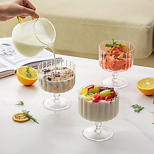 Trifle Bowl Glass with Pedestal, Wave Shaped Crystal Clear Glass Individual Ice Cream Bowls, 18.0 oz Set of 4, Large Decorative Dessert Bowls, Sundae Bowls, Fruit, Salad, Pudding, Snack, Trifle, Nuts