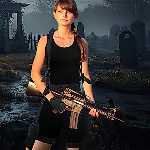 Jiuguva 5 Pcs Halloween Thigh Holsters Costume Includes Black Racerback Sleeveless Crop Tank Tops Running Shirt Spandex Shorts for Women Half Finger Driving Gloves Drop Leg Gun Holster Drop Leg Pouch