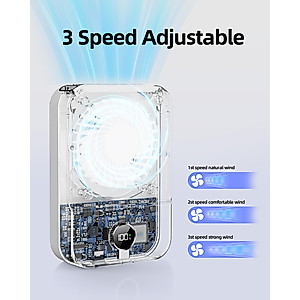 ASNUG Portable Neck Fan, 2000mAh Waist Clip Fan, USB Rechargeable Personal Fan with Lanyard, 3 Speed Adjustable, LED Display, Wearable Body Belt Fan for Kids Girls Women Men Outdoor Travel