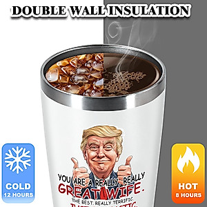 Paoren Funny Birthday Gifts, Great Wife Coffee Mug, 20oz Best Wife Gift Ever Tumbler with Lid and Straw for Wedding Anniversary, White