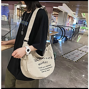 Vintage Grunge Tote Bag with Zipper Hobo Bags for Women Canvas Crossbody Tote Y2k Aesthetic Hippie Bag Fairycore Clothes (Beige)