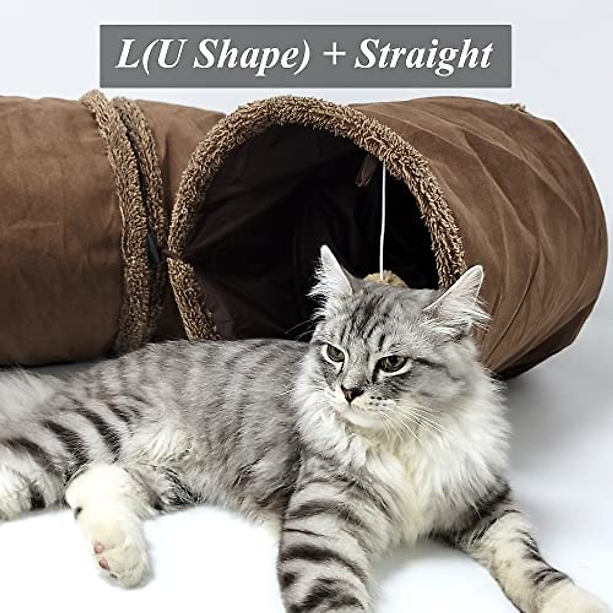 HeyKitten Collapsible 12" x 50" Crinkle Cat Play Tunnel, Hide-and-Seek Pet Toys for Indoor Kittens, Puppies & Bunnies, Large, Brown