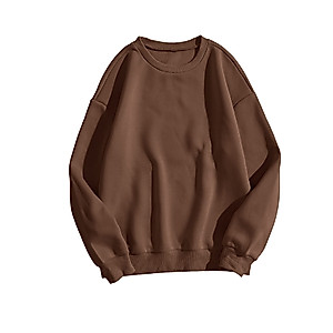 Verdusa Women's Oversized Crew Neck Long Sleeve Drop Shoulder Pullover Sweatshirt Top Coffee L