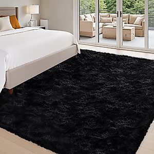 Soft Black Rugs for Bedroom Living Room, 4x6 Feet Modern Indoor Fuzzy Shaggy Area Rug, Non-Slip Fluffy Furry Rug for Nursery Kids Room Dorm Room Home Decor, High Pile Plush Floor Carpet