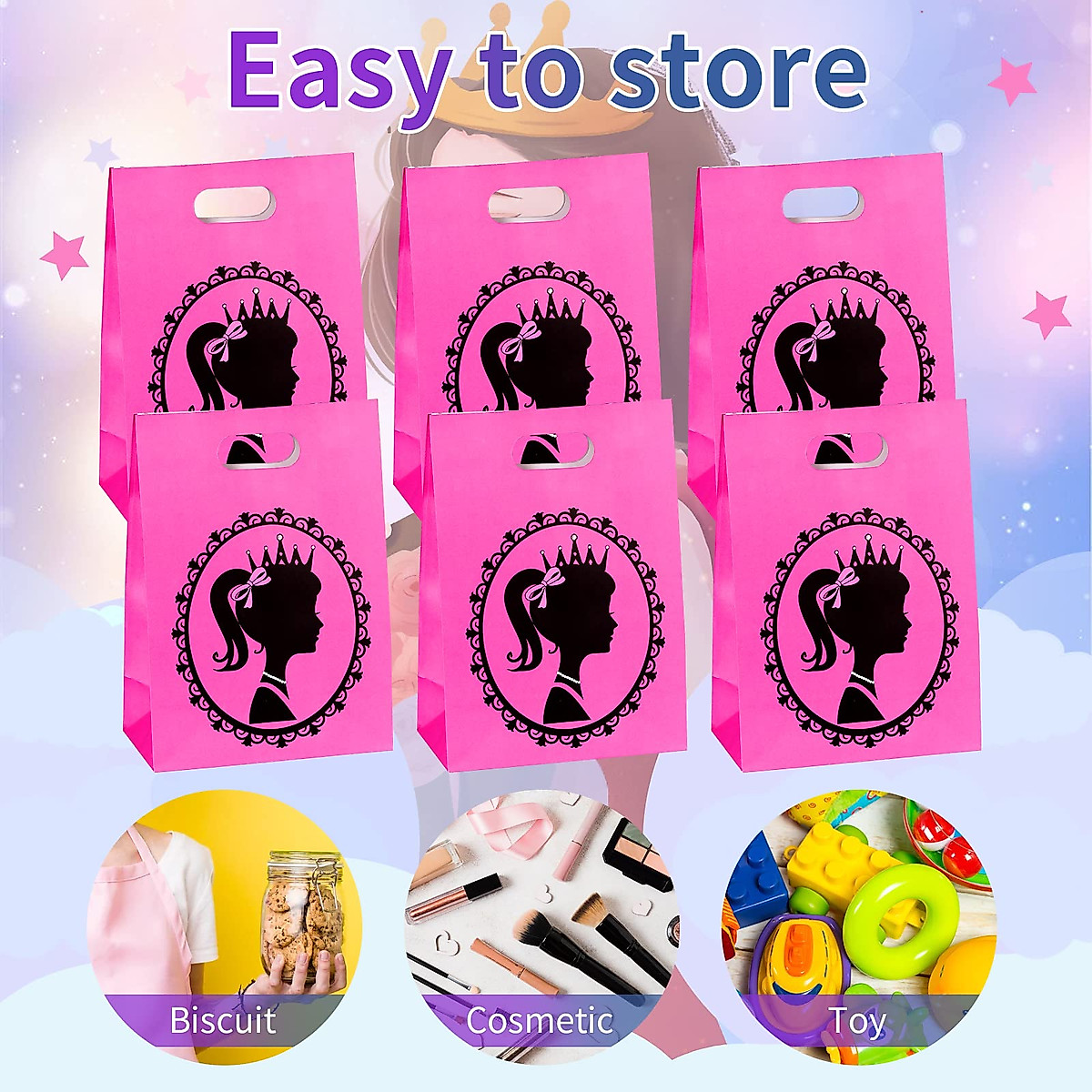 XUWAIDSGN 24 pieces Cute Girl Party Bags Black Princess Goodie Candy Treat Paper Bags Gift Bags Party Supplies for Cute Girl Themed Party… (Rose Red)