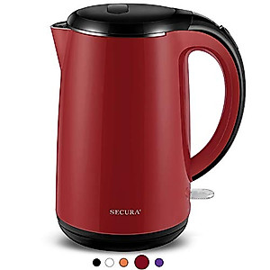 Secura SWK-1701DB The Original Stainless Steel Double Wall Electric Water Kettle 1.8 Quart, Red