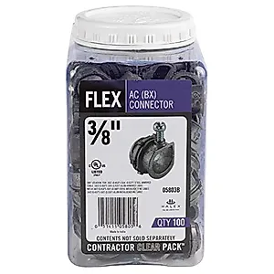 Halex – 3/8 Inch Flexible Metal Conduit (FMC) AC (BX) Connectors– 05803B – 100 Per Pack – Silver