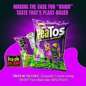PeaTos® - the Craveworthy upgrade to America's favorite snacks - PeaTos Crunchy Onion Rings in Snack Sized 0.6 oz. Bags (15 pack) full of “JUNK FOOD” flavor and fun WITHOUT THE JUNK. PeaTos are Pea-Based, Plant-Based, Vegan, Gluten-Free, and Non-GMO.
