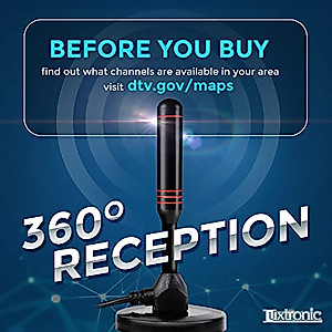 Digital HDTV Antenna - Includes Magnetic Base and Coaxial Cable - 50 Mile Range - Indoor or Outdoor