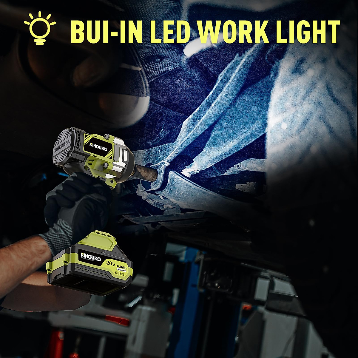 1000N.m (740 ft-lbs) Cordless Impact Wrench, 20V High Torque Brushless 1/2" Impact Gun with 2 x 4.0Ah Batteries and Fast Charger, 4 Sockets, 125mm Extension Bar - Perfect for Home, Car, and Truck Use