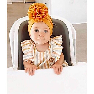 inSowni 8 Pack Solid Nursery Hospital Turban Hat Cap Beanie Bonnet with Big Flower for Baby Girls Toddlers Newborns Infants