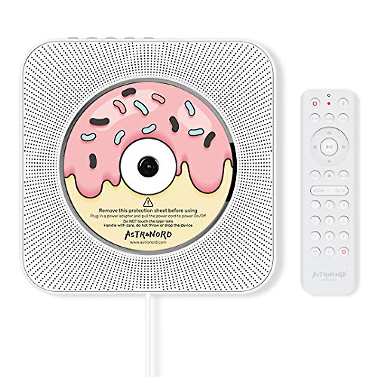 ASTRONORD CD Player with Bluetooth, Wall Mountable Daebak CD Players Kpop with Remote Control, FM Radio Built-in Speakers, MP3 Flash Drive MicroSD, 3.5mm AUX Headphones