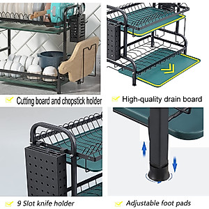 junyuan Dish Drying Rack with Drainboard, 2 Tier Dish Rack with Knife Holder, Utensils Holder,Cutting Board Holder, Dish Drainer for Kitchen Countertop
