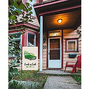 PTFNY St. Patrick's Day Garden Flag Truck Loads of Luck Clovers Irish Green Shamrocks Saint Patrick's Day Yard Flags Double Sided 12 x 18 Inch St. Patty's Outdoor House Yard Lawn Decorations