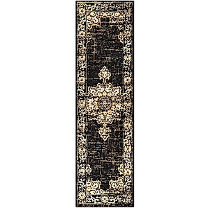 Mark&Day Area Rugs, 2x8 Pense Traditional Black Runner Area Rug, Black Brown Cream Carpet for Hallway, Kitchen, Bedroom or Living Room (2'2" x 7'7" Runner)