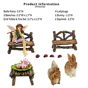 PRETMANNS Fairy Garden Fairies Figurines - Fairy for Fairy Gardens - Fairy Garden Accessories - Miniature Garden Fairy Bella & Outdoor Fairy Garden Supplies - Fairy Garden Starter Kit - 14 Pieces