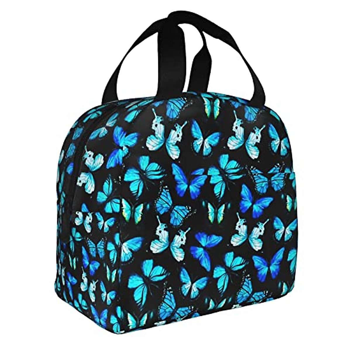 Blue Butterfly Lunch Bag Women Cute Lunch box Cooler Thermal Lunch Tote Bag Waterproof Reusable with Big Pocket for Kids Girls Work Office Picnic College