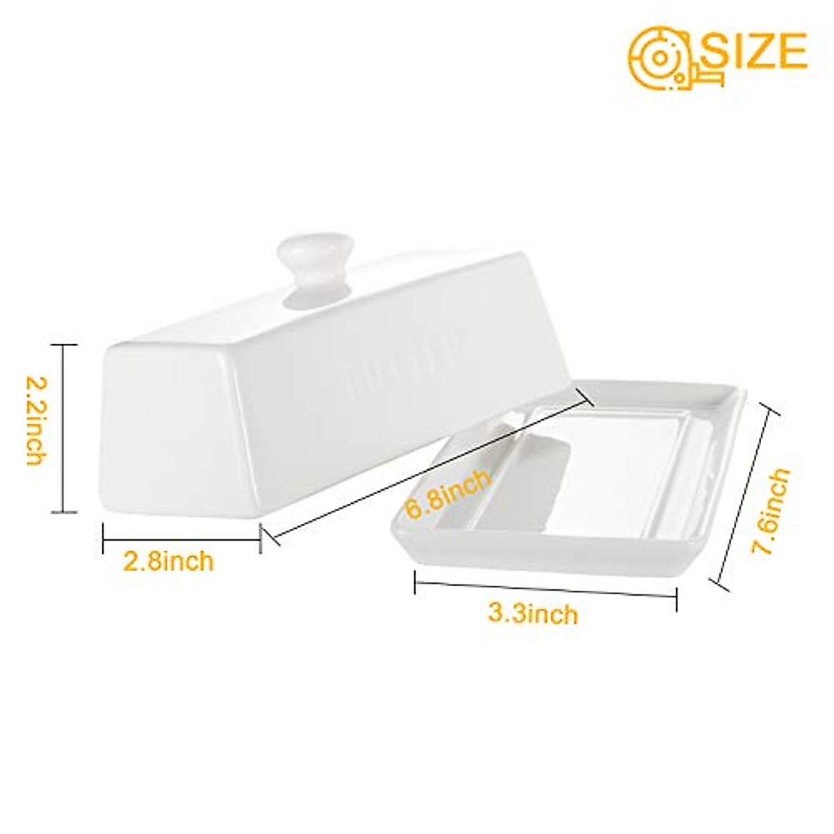 Butter Dish With Lid, WERTIOO Porcelain Butter Keeper With Handle Cover French Butter Dish Ceramic Butter Holder Container for Countertop, White