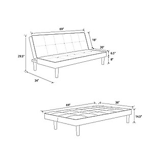 REALROOMS Tyler Velvet Upholstered Futon, Convertible Sofa Bed & Couch, Blue