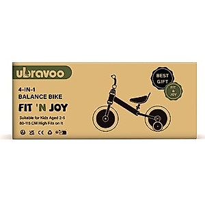 UBRAVOO Trike to Bike Riding Tricycles for Boys Girls 2-5, Fit 'n Joy Kids Balance Bike with Pedals & Training Wheels Options, 4-in-1 Starter Toddler Training Bicycle (Blue-Black)