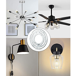 Qc 2 Pack Universal Light Fixture Mounting Bracket, 4 Inches Diameter Steel Crossbar Plate with Ground Screw for Mount Wall Light, Close to Ceiling Light, Chandelier Silver