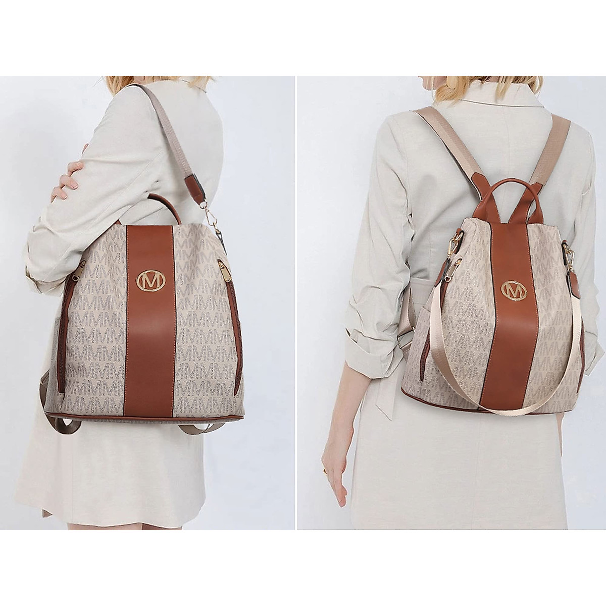 MKP Women Fashion Medium Backpack Purse (Beige and Beige)
