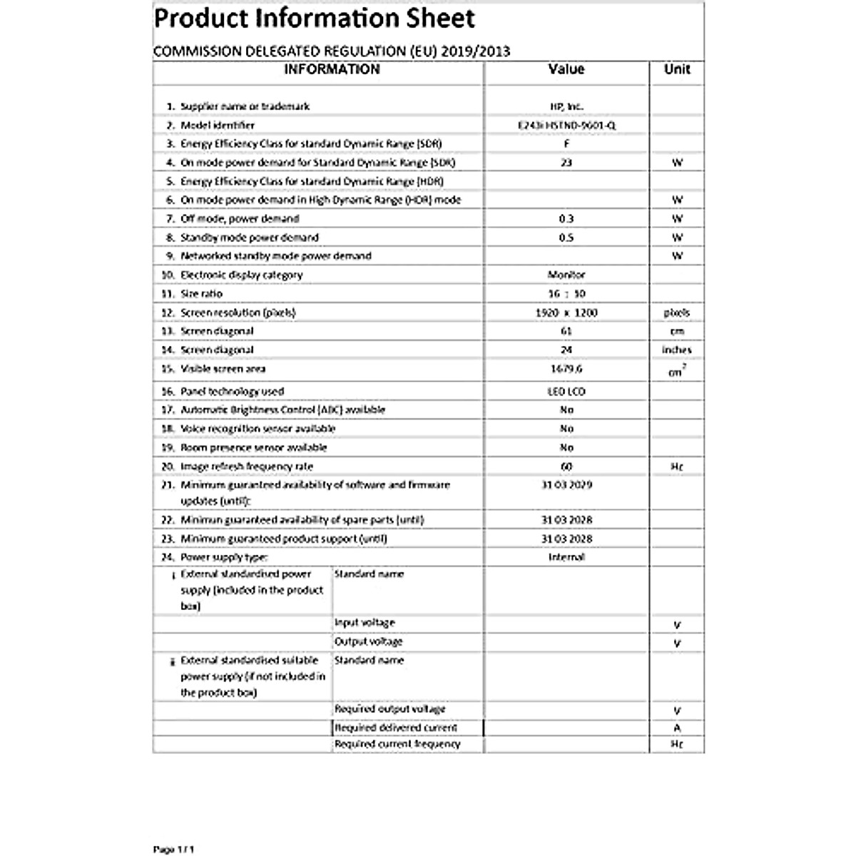 HP EliteDisplay E243i LED Display 61 cm (24") WUXGA Flat Black,Silver