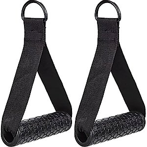 2 Pcs Resistance Bands Handle, Cable Machine Attachments Fitness Grips Strap Stirrup Handle with ABS Cores Silicon Grip for Gym Pilates Yoga Crossover Triceps Exercise