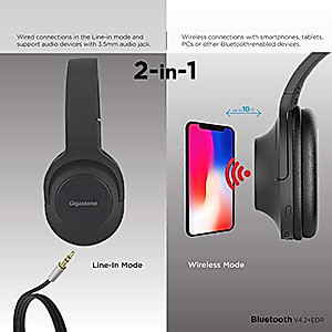 Gigastone Bluetooth Headphones Over Ear, Hi-Fi Stereo Wireless Headset Foldable Soft Earmuffs Around Ear Built-in Mic Wired Mode Compatible with Apple iPhone, Android Phones, PC, Good Looking