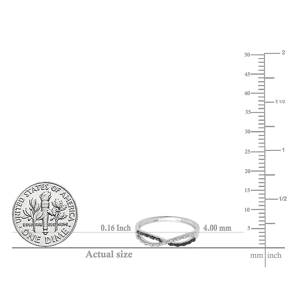 Dazzlingrock Collection 0.10 Carat (ctw) Round Black Diamond & White Diamond Swirl Infinity Style Wedding Band for Women in 925 Sterling Silver Size 10