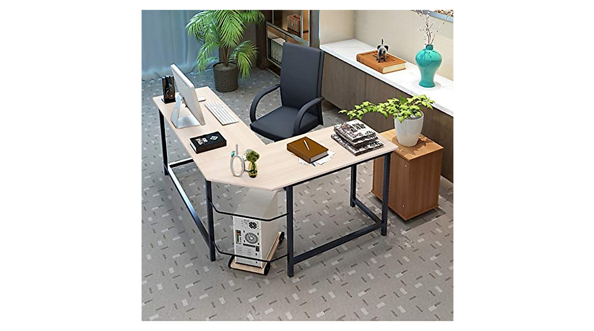 L-Shaped Metal and Wood Corner Desk for Home Office - Modern & Space-Saving