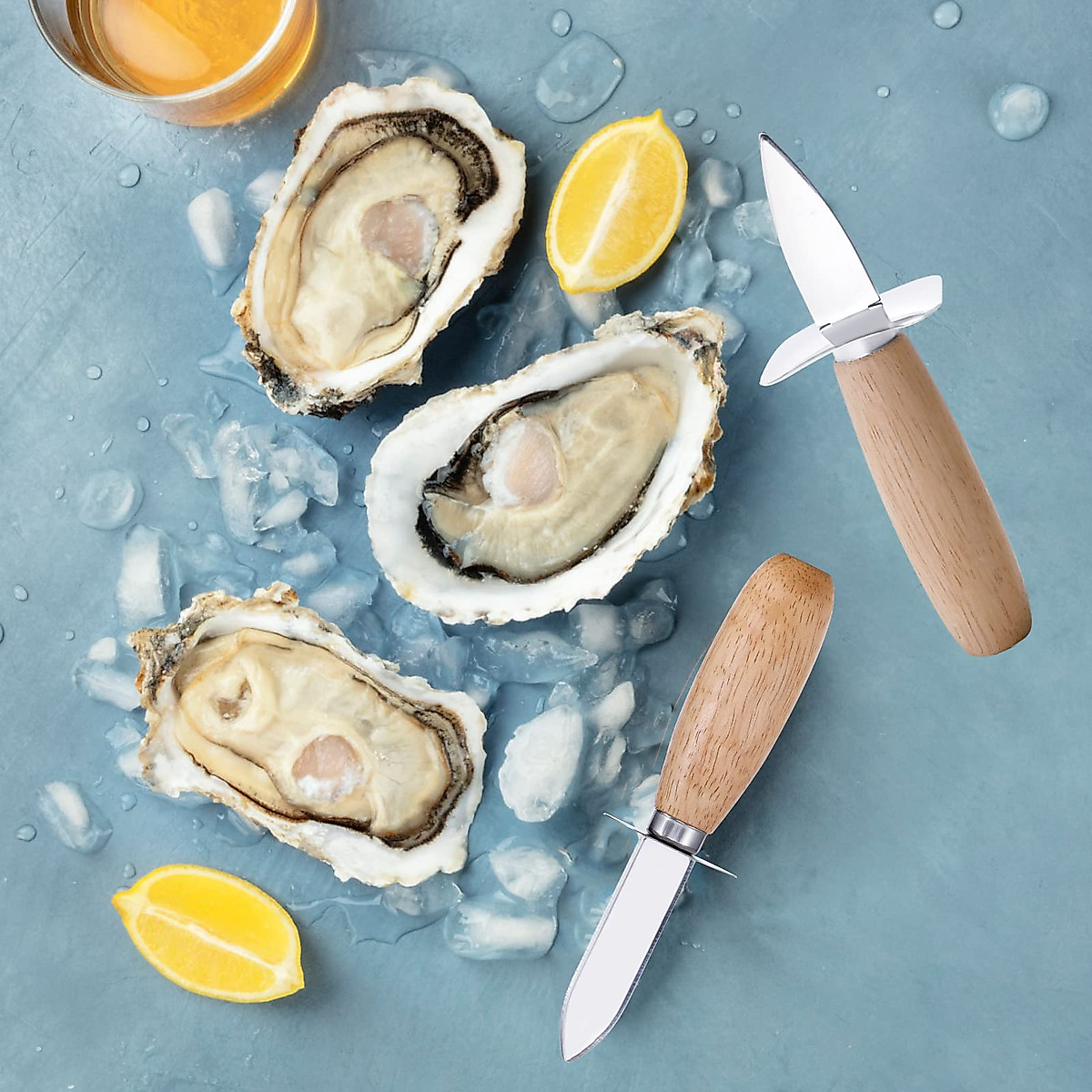 ModaSin Oyster Shucking Knives and Gloves Set, Oyster Clam Shucker Opener Opening Knife Kit, Set of 4 PCS Oyster Knives & 1 Pair of Gloves(XL)