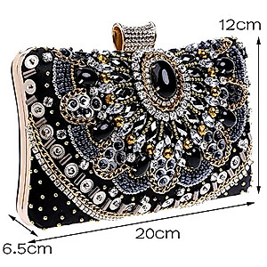 Small Beaded Clutch Purse Elegant Black Evening Bags Wedding Party Clutch Handbag Metal Chain Shoulder Bags