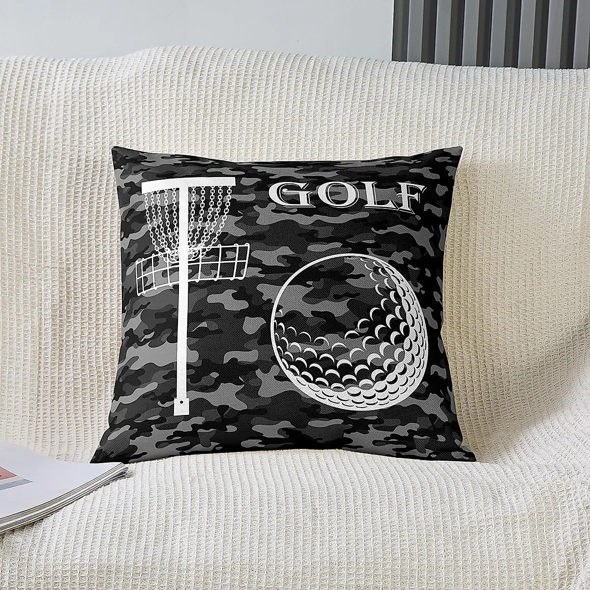 Golf Themed Throw Pillow Covers 18x18 Inch Set of 2 Black Gray Camo Modern Simple Style Cushion Covers for Kids Teens Adults Extreme Sports Competition Style Cushion Cases for Couch Party Office