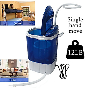 BaggySacky One-cylinder 7LB Portable Washing Machine with Spinner Timer Control and drainage for Small or Children Clothes in Apartment RV Travel Blue