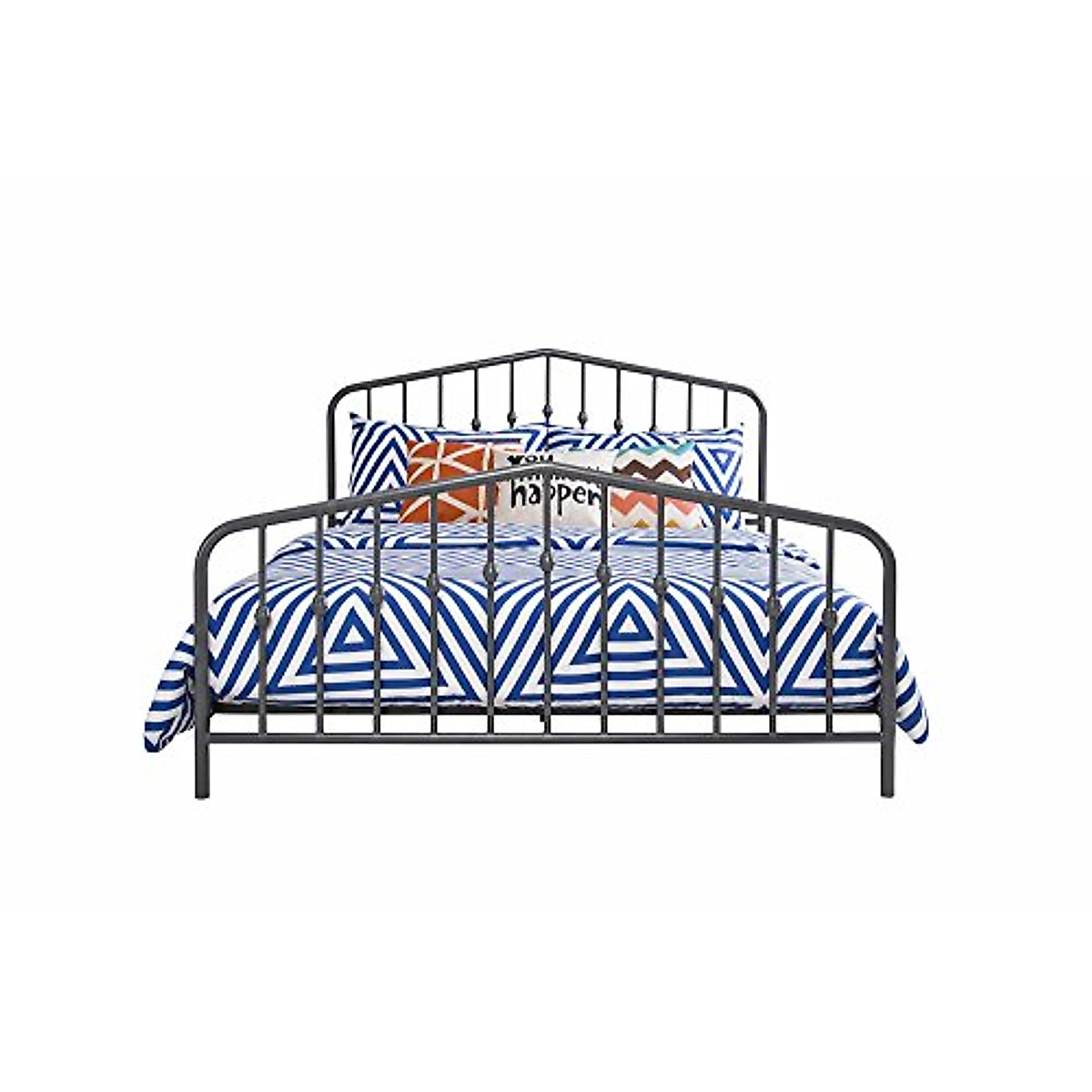 Novogratz Bushwick Metal Bed with Headboard and Footboard | Modern Design | Queen Size - Grey
