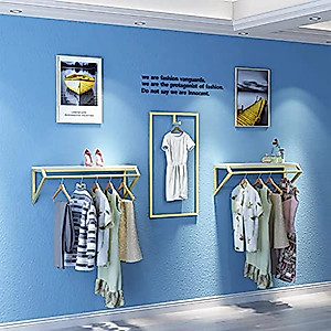 FURVOKIA Modern Simple Men's and Women's Clothing Store Heavy Duty Metal Display Stand,Wall-Mounted Garment Rack with Wood,Clothes Rail,Bathroom Hanging Towel Rack (Gold Square Tube, B-59 L)