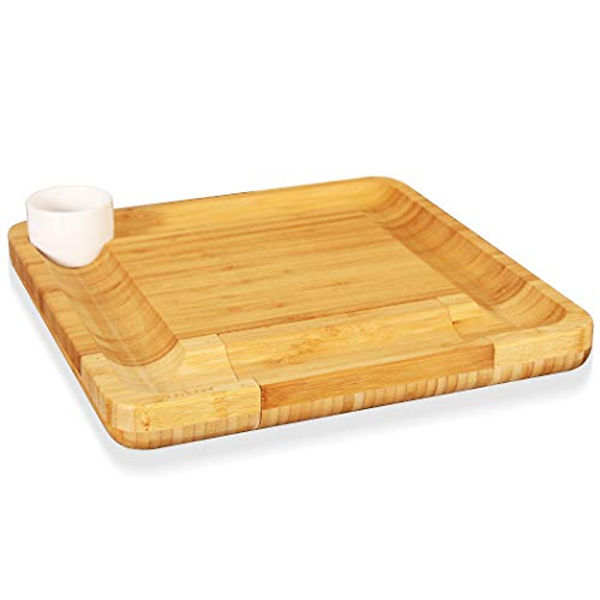 Bamboo Cheese Cutting Board Set - Flat Wood Serving Platter for Picnic Food or Wine, Rectangle Fruit and Meat Plate Kit w/Bowl, Closing Drawer Tray, 4 Stainless Steel Knives - NutriChef PKCZBD10