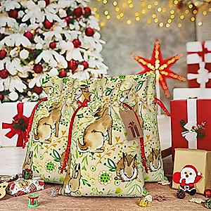 Drawstrings Christmas Gift Bags Cute-Bunny-Rabbit-Watercolor Presents Wrapping Bags Xmas Gift Wrapping Sacks Pouches Medium