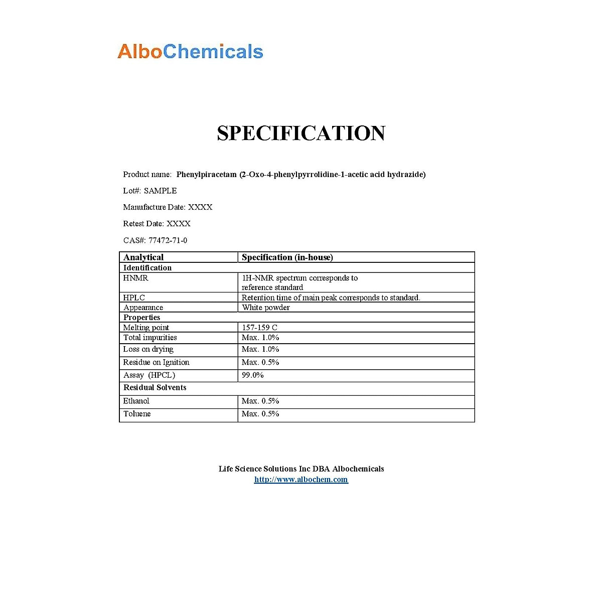 Phenylpiracetam Powder, 25 Grams - Life Science Solutions