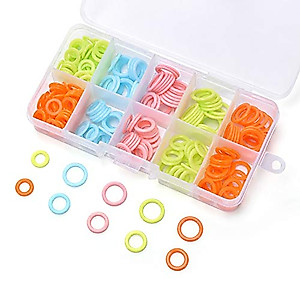 240 Pieces Knitting Stitch Marker, Plastic Smooth Coloured O-Rings with Clear Storage Box, Crochet Ring Assorted Knitting Needle Clip Multiple-Size