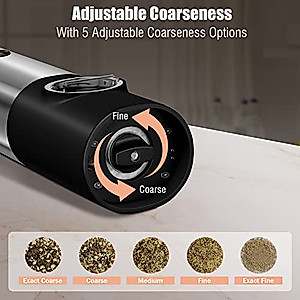 SELINGY Electric Salt and Pepper Grinder Set with Rechargeable Base, One Hand Operation Automatic Salt and Pepper Grinder Set - White Light - Adjustable Coarseness Pepper Mill Grinders