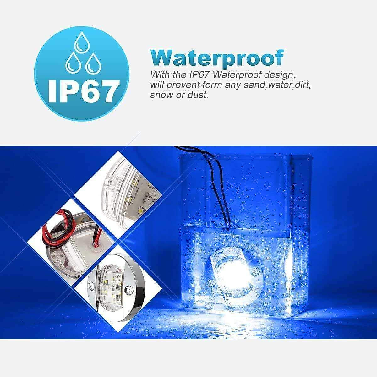 Partsam 4Pcs 3" Inch Round Chrome Marine Boat Lights Blue LED Transom Mount Stern Anchor Navigation Lights IP67 Waterproof, Boat LED Stern Lights, Night Fishing Lights,Deck Lights, 12V, Surface Mount