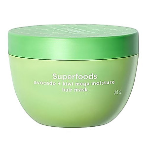 Briogeo Superfoods Avocado + Kiwi Mega Moisture Mask, Protein-Free, Deep Hydration, Enhance Shine, Moisturizing Mask for Dry Hair, Lock In Moisture, Vegan, Cruelty-Free, 8 fl oz