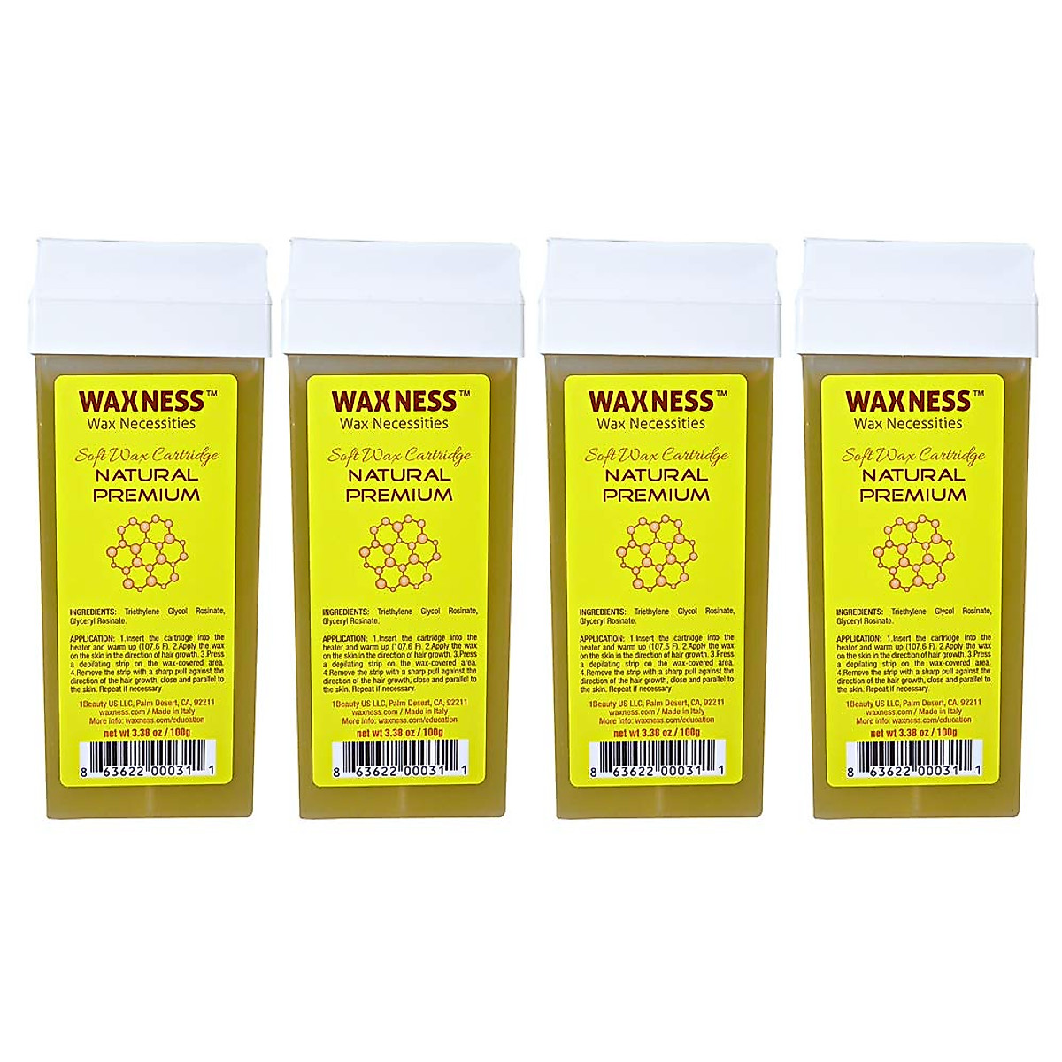Wax Necessities Waxness Natural Polymer Premium Soft Wax Cartridge 3.38 Ounces Pack of 4