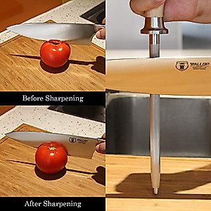 WALLOP Honing Steel - Kitchen Knife Sharpener Rod 8 inch - German HC Stainless Steel Honing Steel for Honing Chef Knife Blades - Natural Pakkawood Handle with Gift Box