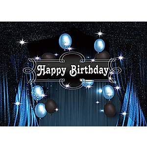 7x5 Happy Birthday Party Backdrop Blue Black Starry Curtain Photography Background Blue Ballon Starry Stars Women Adult Baby Children Man Boy Birthday Party Decoration Photo Studio Booth