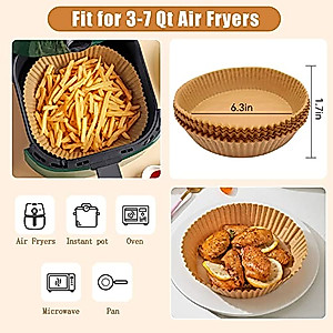Air Fryer Disposable Paper Liner, Round Non-Stick Paper Baking Paper for Air Fryer Oil-Proof Parchment Paper Cooking Paper for Fryers Basket Frying Pan Microwave Oven（100pcs Brown
