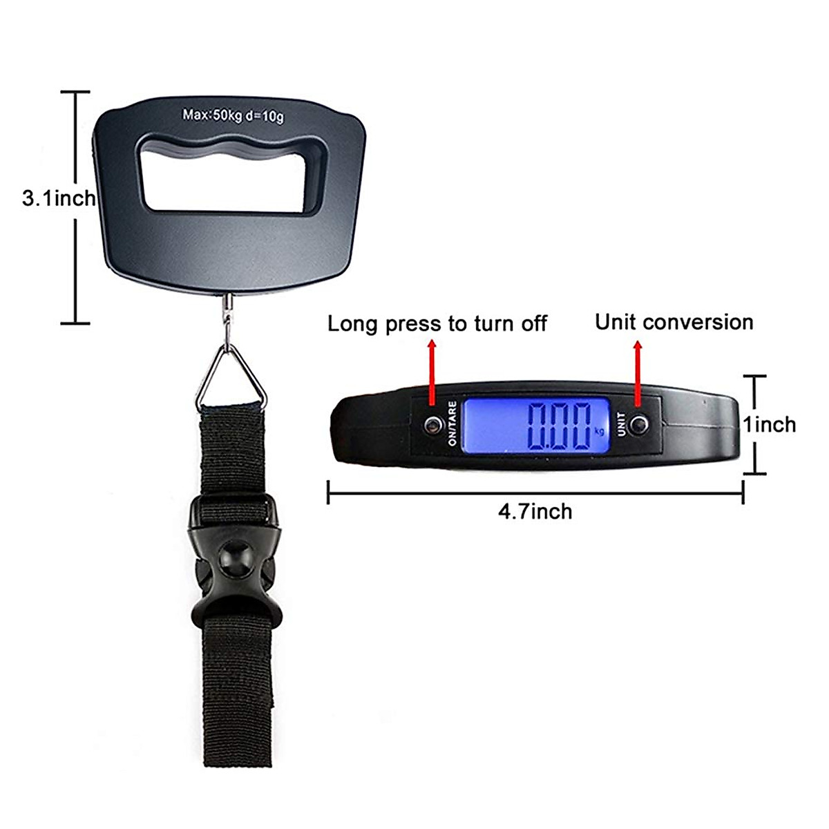 YAGSUW Handheld Digital Luggage Scale with Grip for Travel Portable Electronic Weighing Suitcase and Bag 110Lb/50kg Black